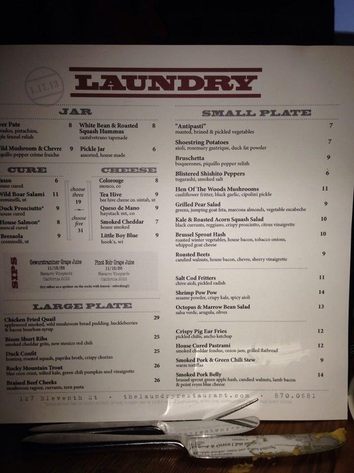 Menu at Laundry pub & bar, Steamboat Springs