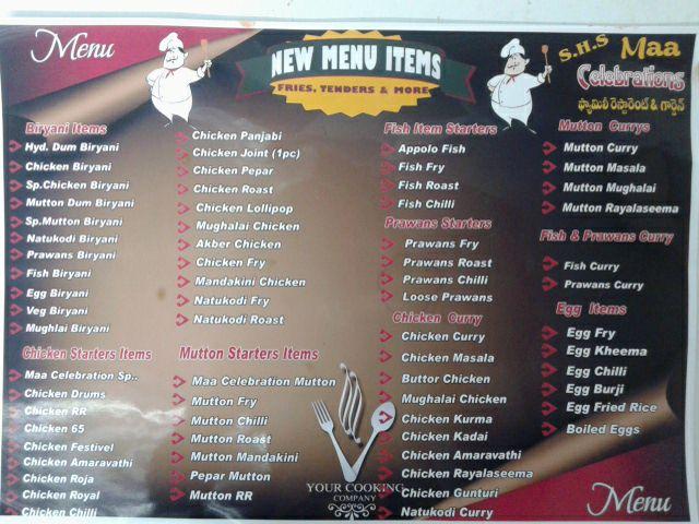 Menu at MAA Celebrations Family Restaurant, India