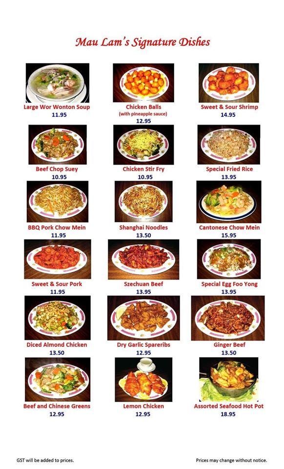 Menu at Mau Lam Restaurant Ltd, Vermilion