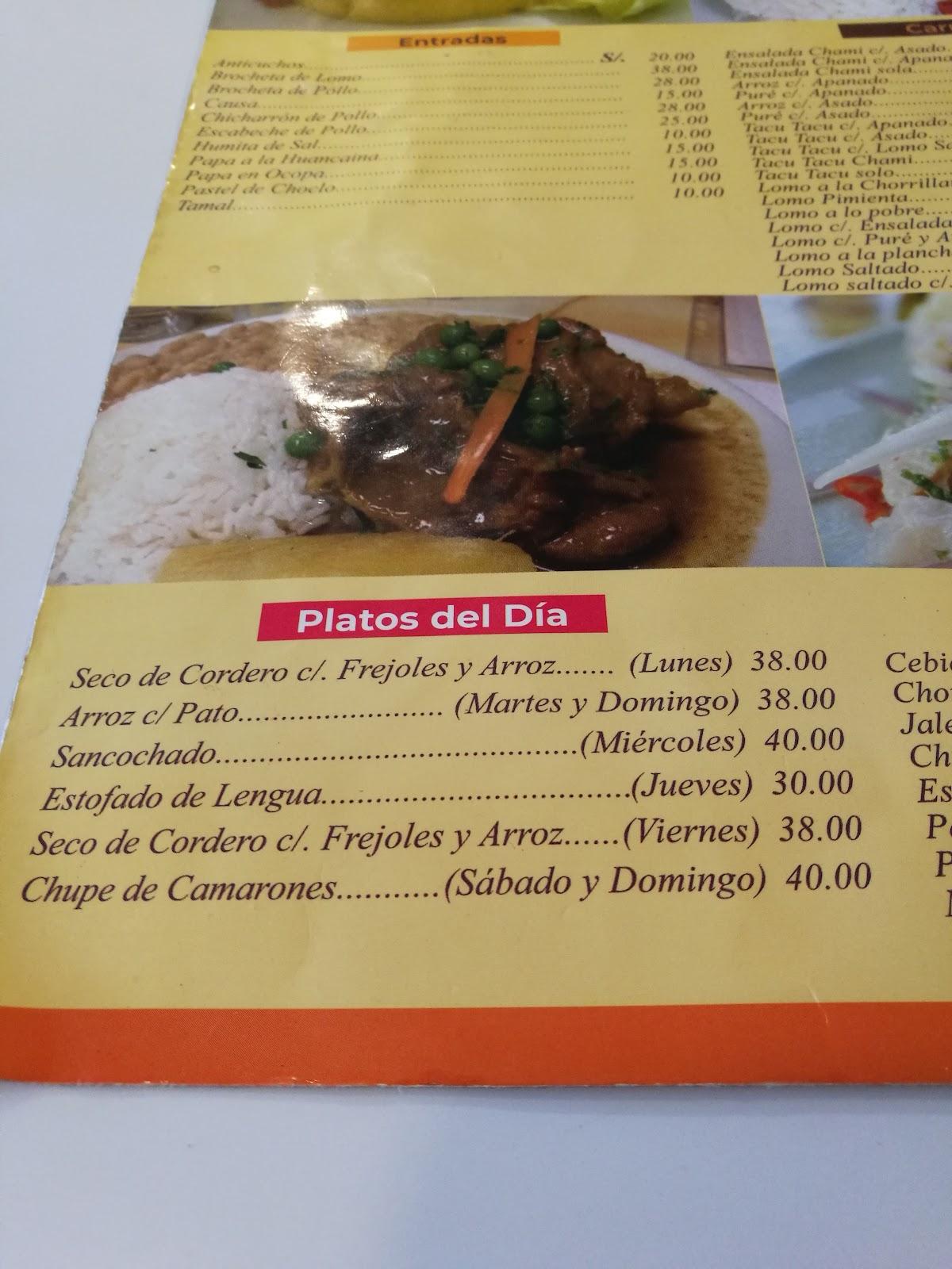 Carta del restaurante Rincón Chami, Miraflores, C. Esperanza 154