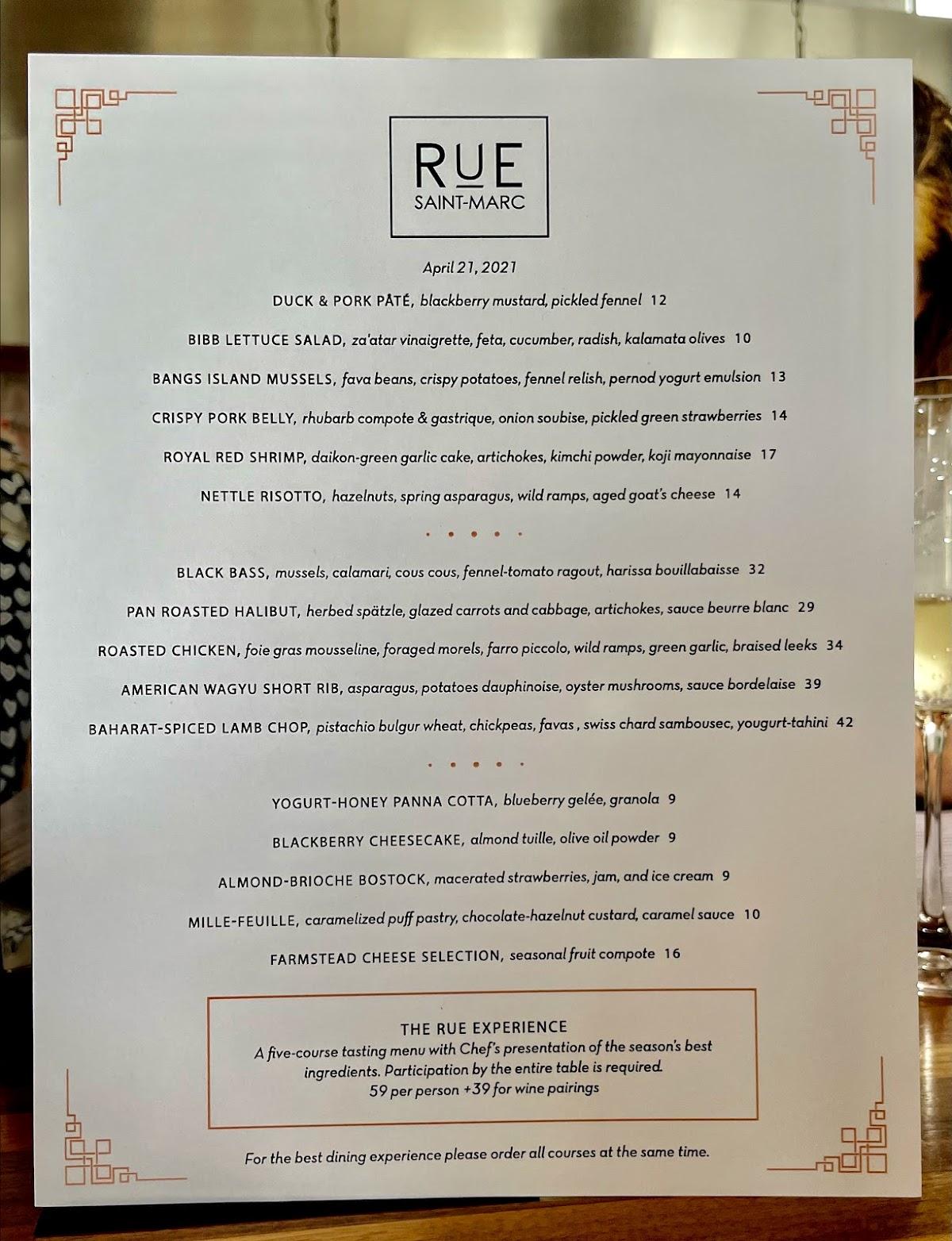 Menu at Rue Saint Marc pub & bar, Jacksonville