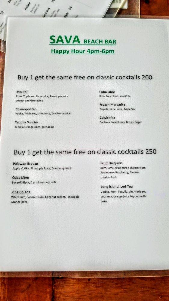 Menu at SAVA Beach Bar, El Nido