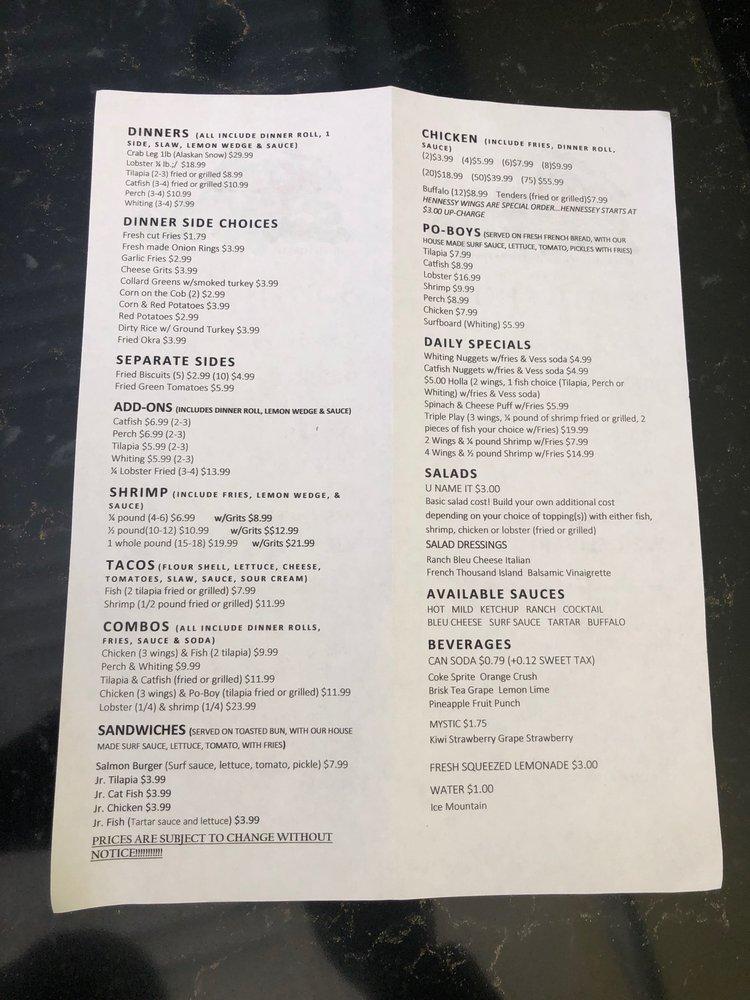 Menu at Surf's Up South Shore restaurant, Chicago, E 71st St