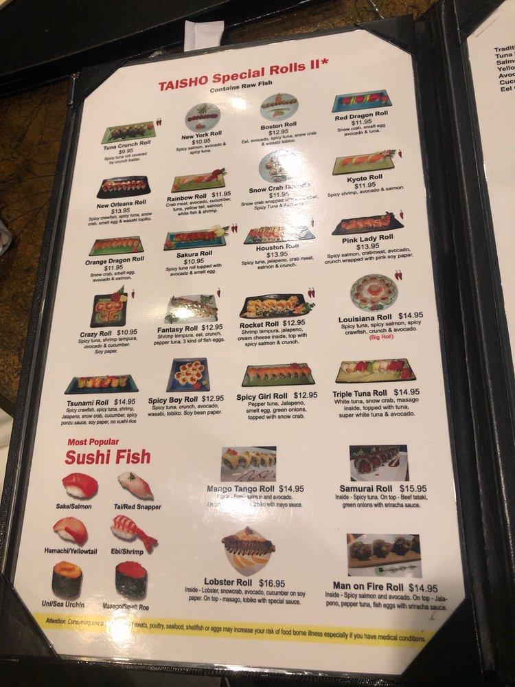Menu at Taisho Japanese Grill and Sushi Bar, Cypress