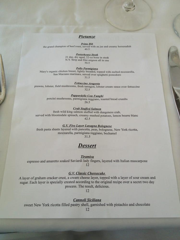 Menu at The Grandview Restaurant, San Jose, Mt Hamilton Rd