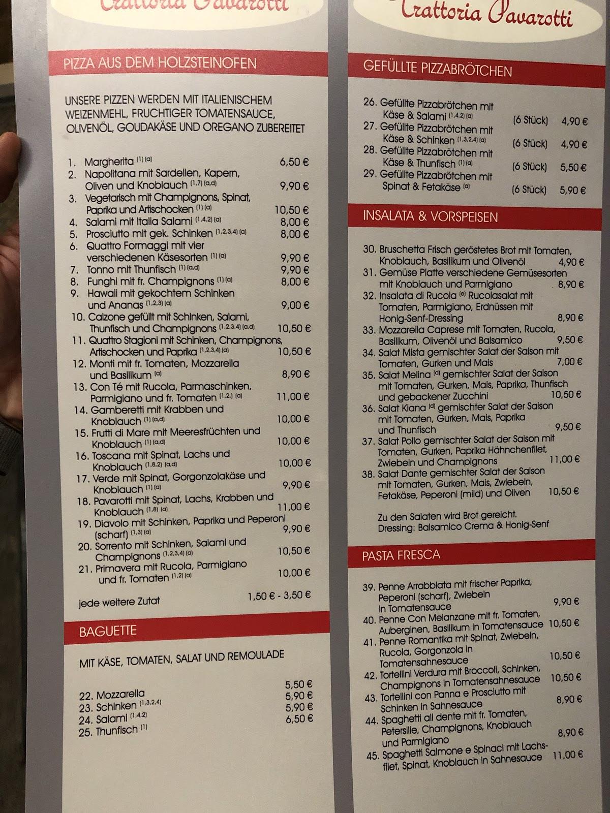 Speisekarte von Trattoria Pavarotti pizza, Witten