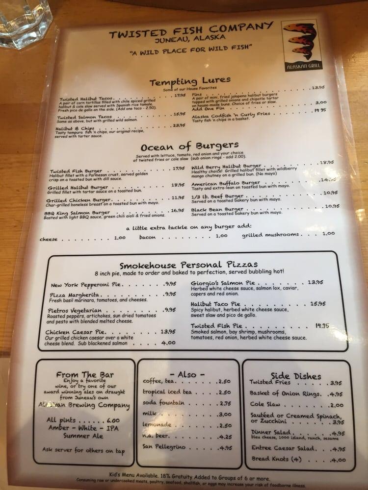 Menu at Twisted Fish Company Alaskan Grill pub & bar, Juneau