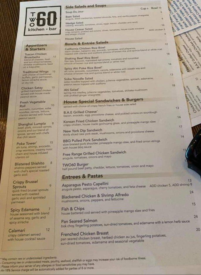 Menu at Two60 Kitchen + Bar, Fairfield