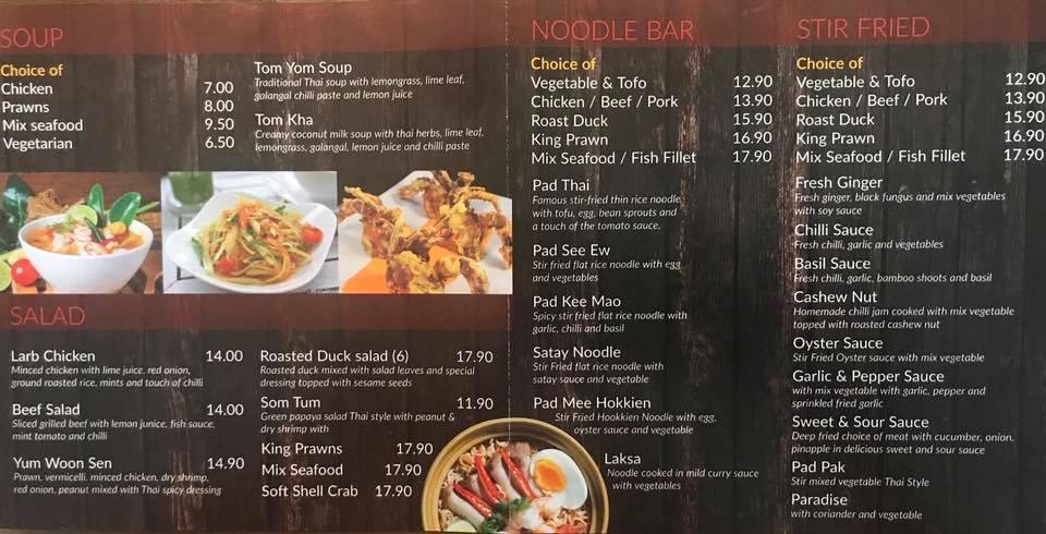 Menu at Chili Man Thai restaurant, Oatley