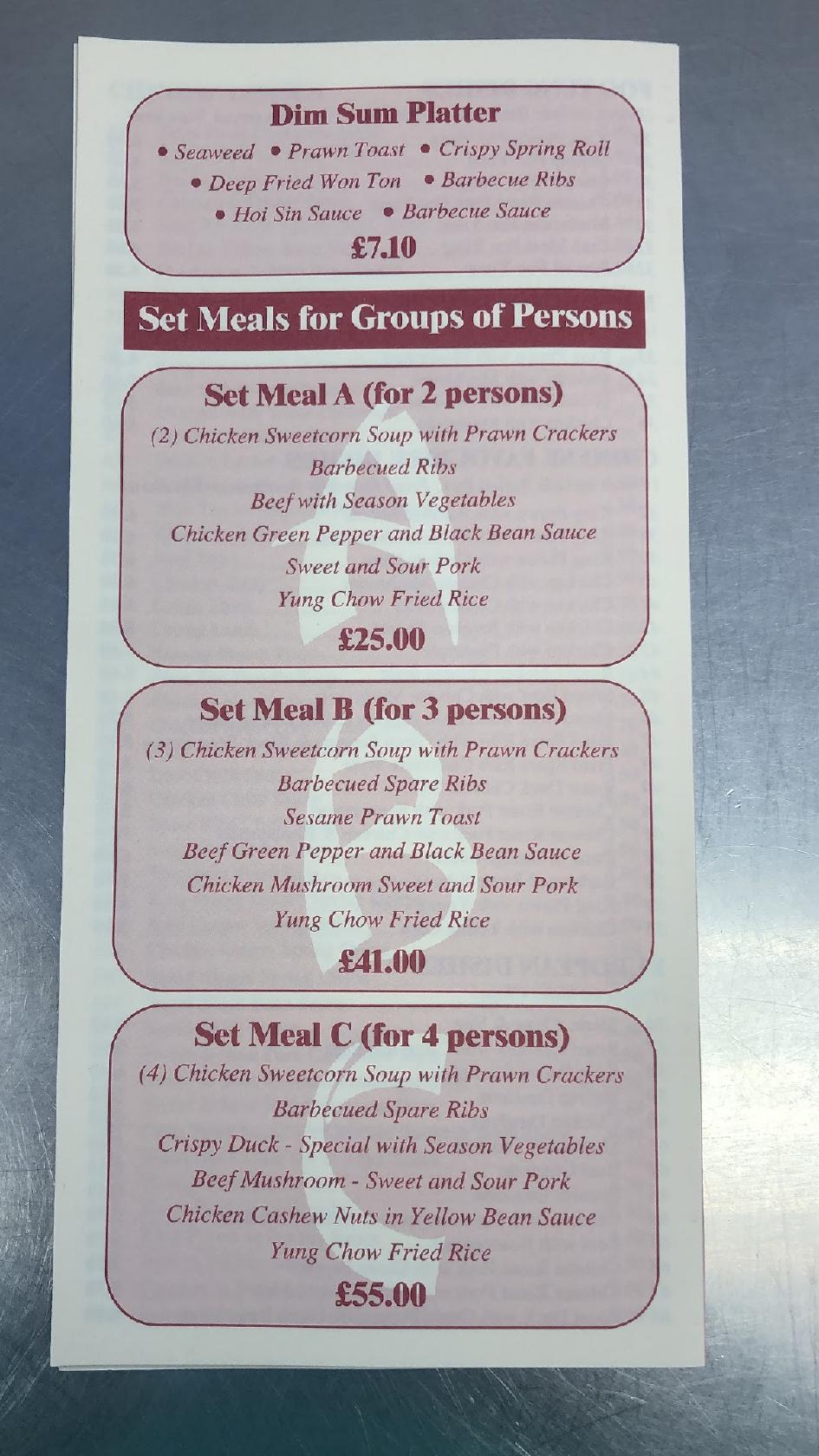 Menu at Chung Ku fast food, Liverpool, 9 Childwall Priory Rd