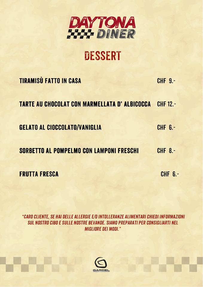 Menu da Daytona Diner, Lugano