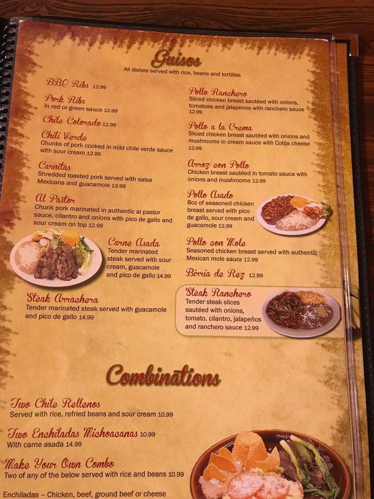 Menu at Los Costeños Restaurant, Corning