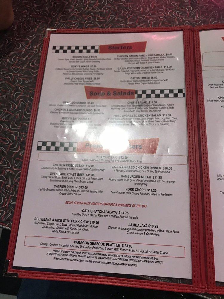 Menu at Roxy's Diner restaurant, Marksville
