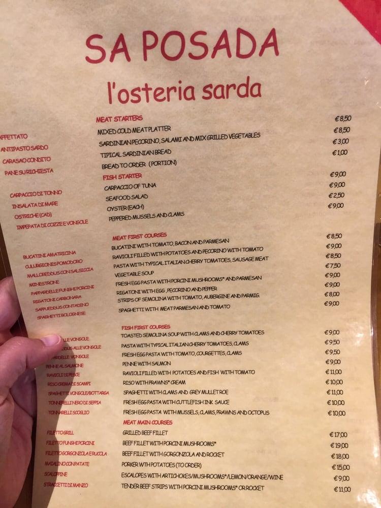 Menu da Sa Posada ristorante, Roma