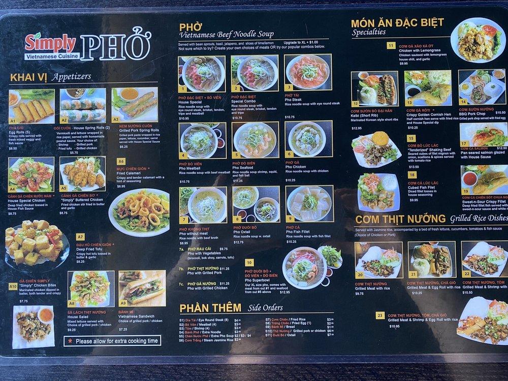Menu at Simply Pho restaurant, Lake Forest