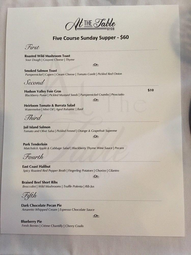 Menu at At The Table BYOB restaurant, Wayne