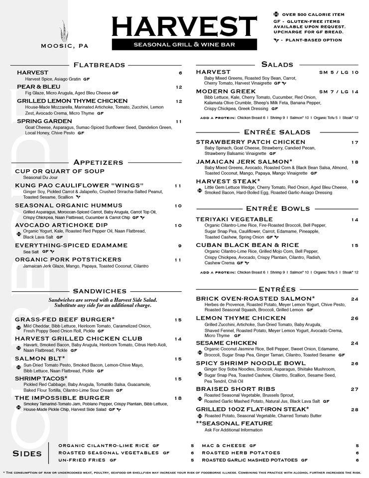 Menu at Harvest Seasonal Grill - Montage pub & bar, Moosic, Shoppes Blvd
