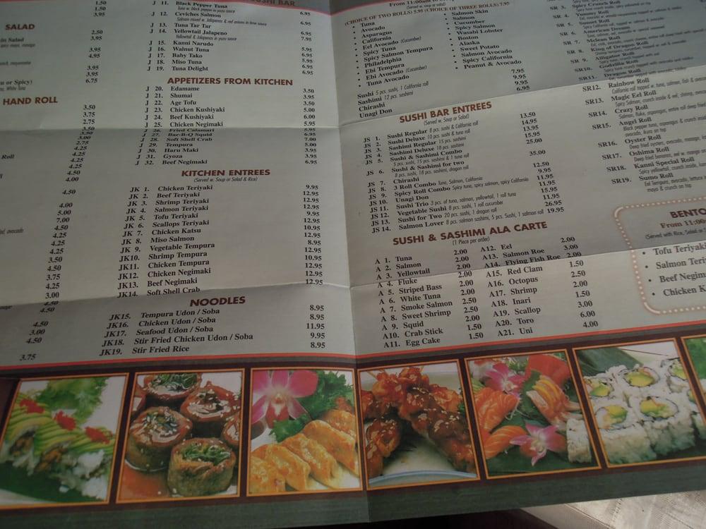 Menu at Oshima restaurant, Yonkers