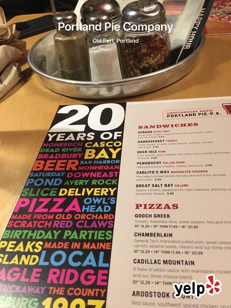 Menu at Portland Pie Company pizzeria, Portland, 51 York St