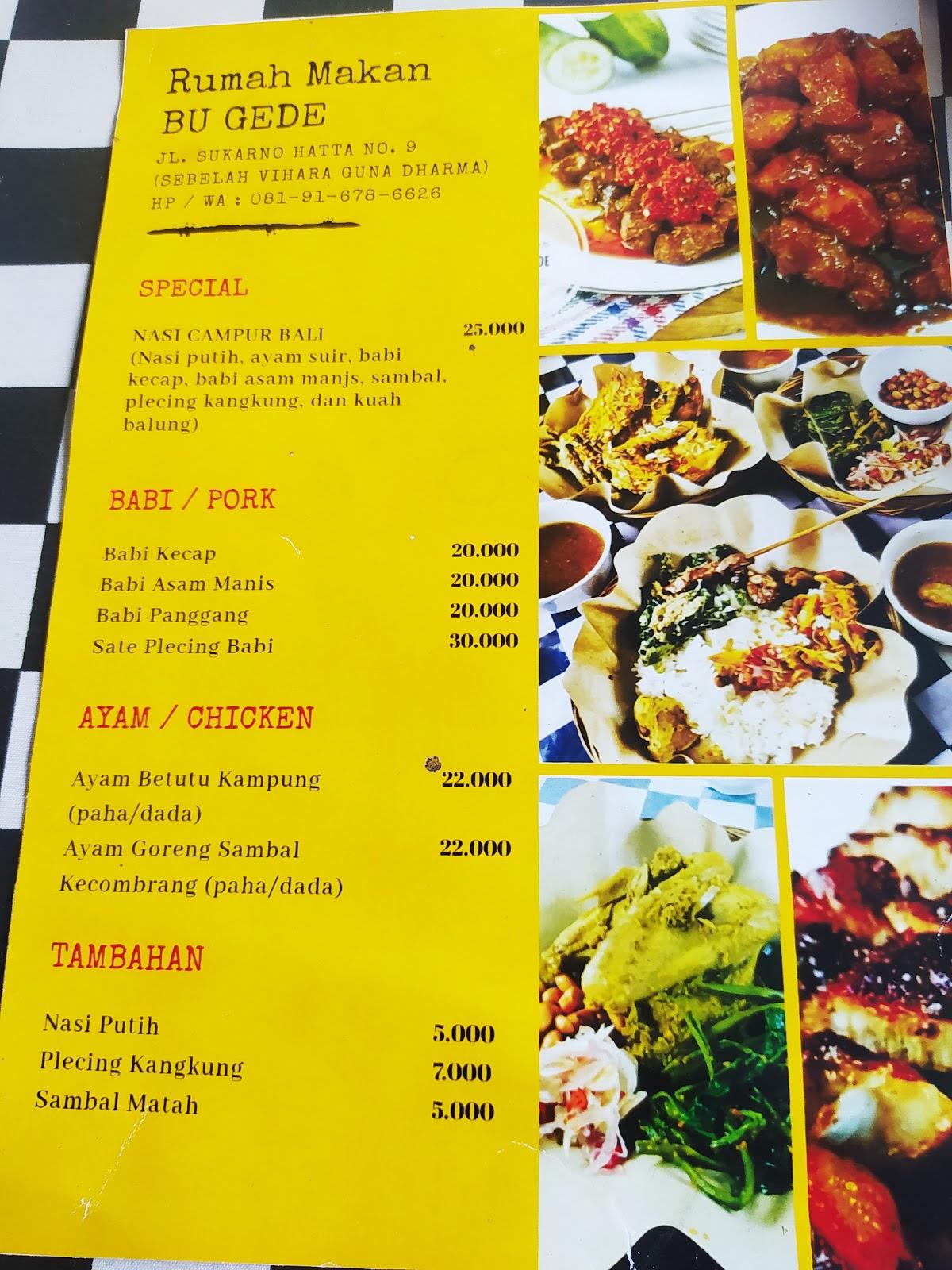 Carta del restaurante Rumah Makan Bu Gede, Magelang