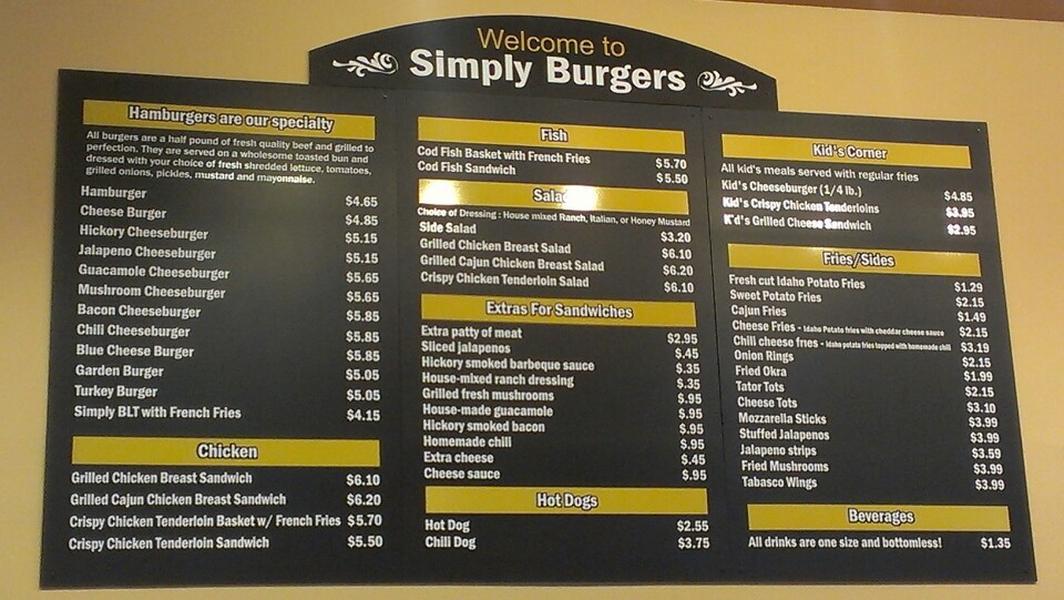 Menu at Simply Burgers restaurant, Mansfield, E Debbie Ln #117