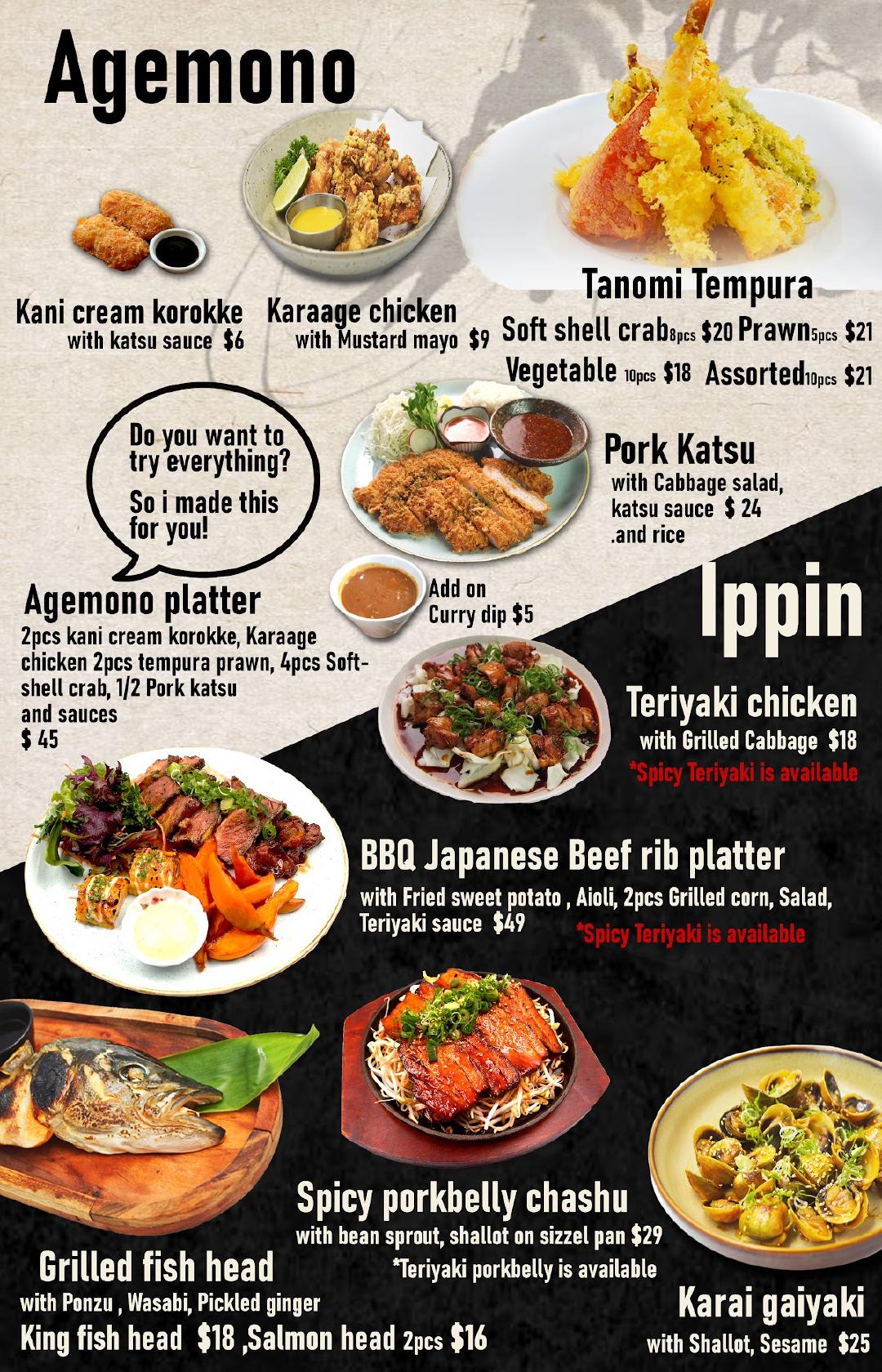 Menu at Tanomi Lidcombe restaurant, Lidcombe