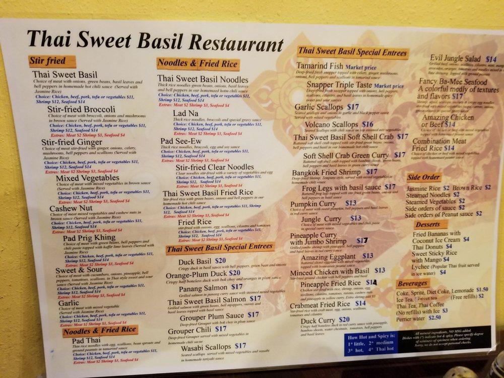 Menu at Thai Sweet Basil restaurant, Tampa, Northdale Blvd