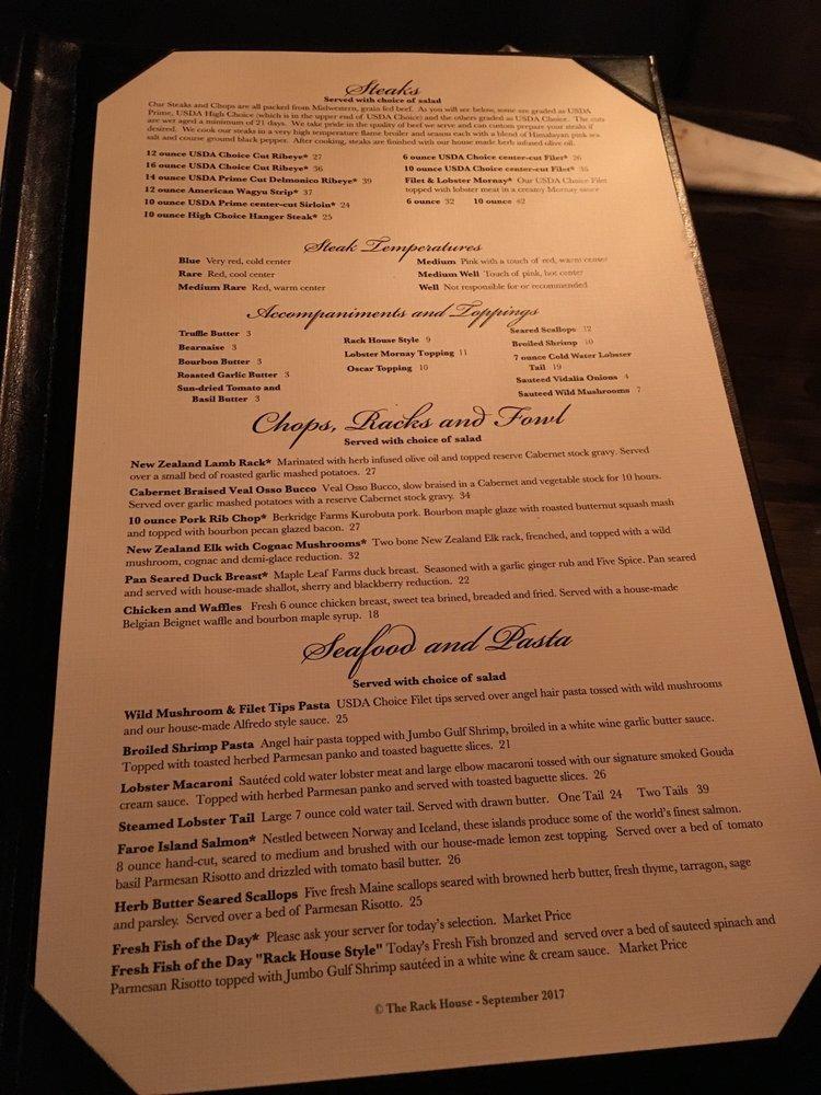 Menu at The Rack House Steak & Spirits steakhouse, Gulfport