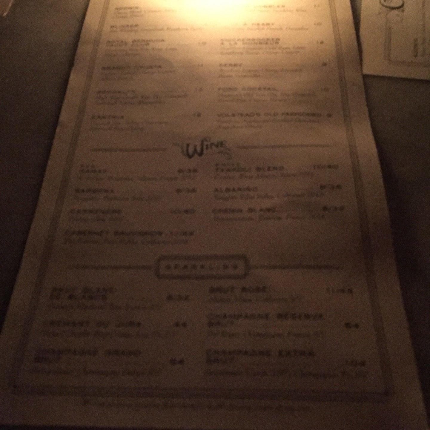 Menu at Volstead's Emporium pub & bar, Minneapolis