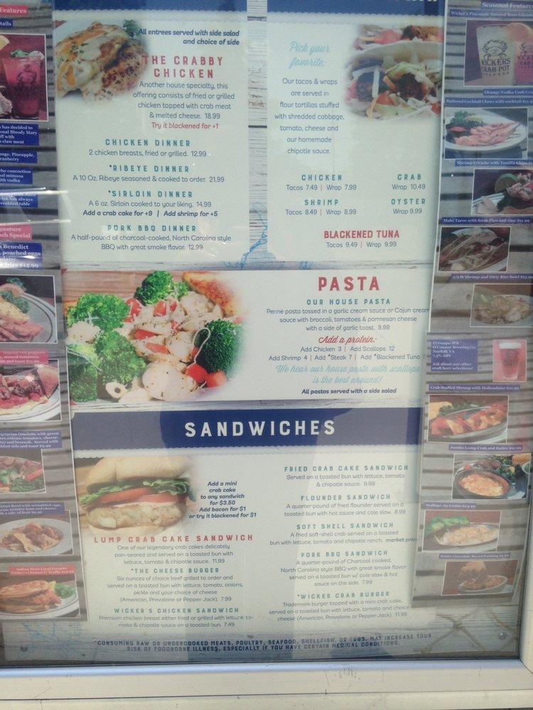 Menu at Wicker's Crab Pot Seafood restaurant, Chesapeake