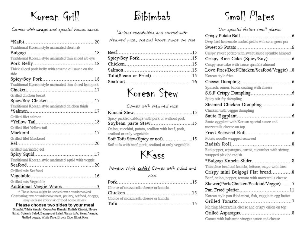Menu at WooRi Korean Fusion Grill restaurant, Arlington