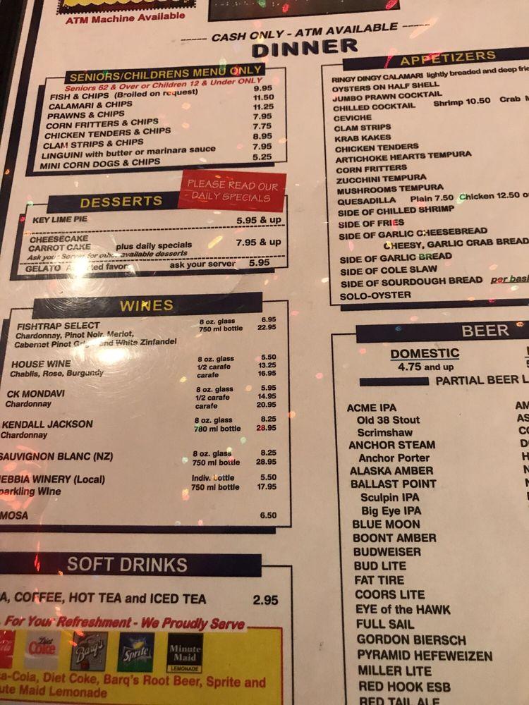 Menu at Barbara's Fishtrap, Half Moon Bay