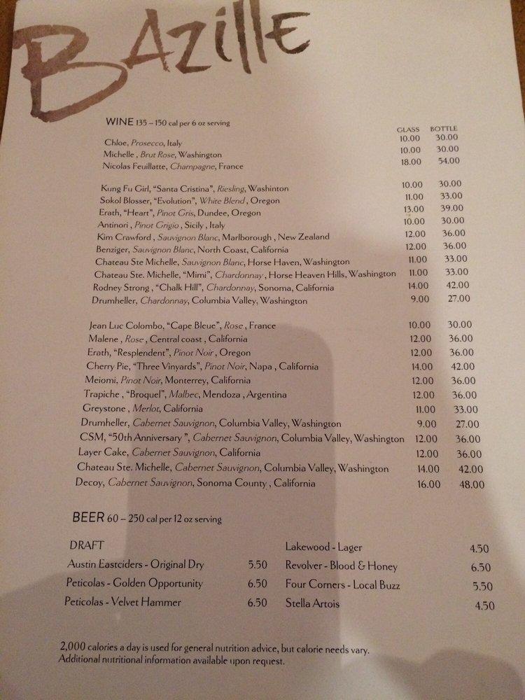 Menu at Bazille pub & bar, Dallas, 8687 N Central Expy