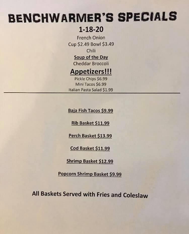 Menu at Bench Warmers Sports Bar & Grill, Sandusky