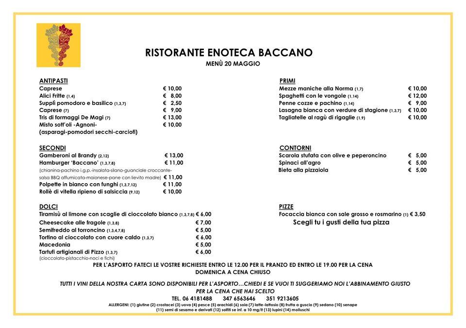 Menu da Enoteca Baccano Roma pub & bar, Roma, Via Eugenio Torelli Viollier