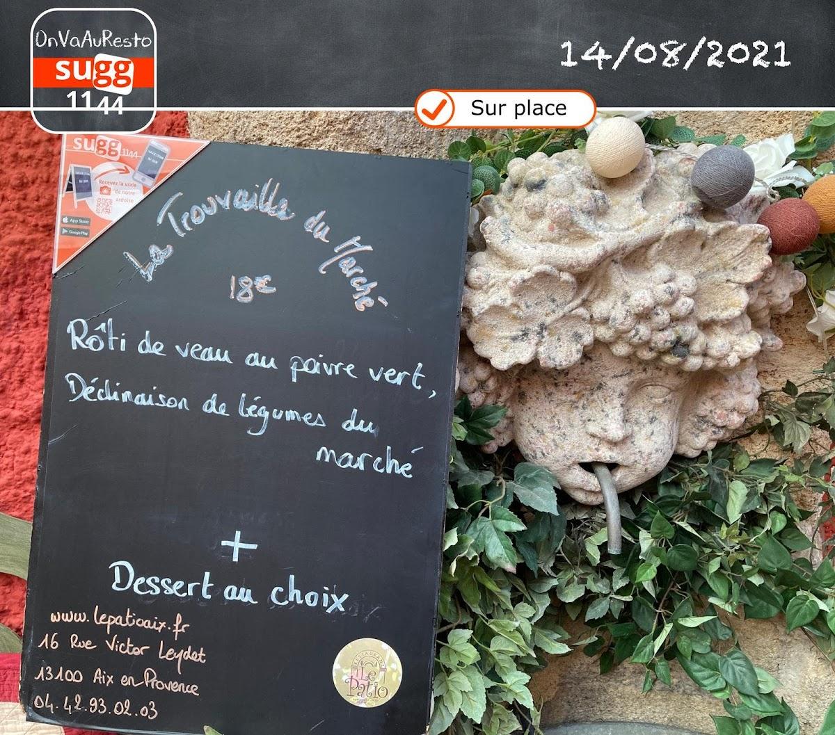Menu at Le Patio restaurant, Aix-en-Provence, 16 Rue Victor Leydet