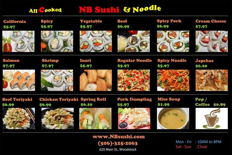 Menu at NB Sushi restaurant, Woodstock
