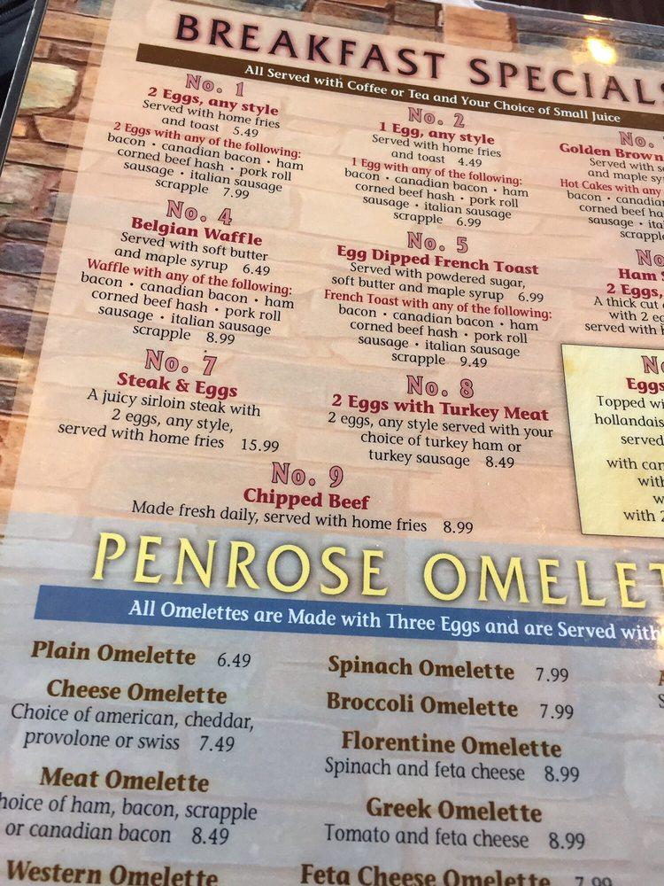 Menu at Penrose Diner restaurant, Philadelphia, Penrose Ave