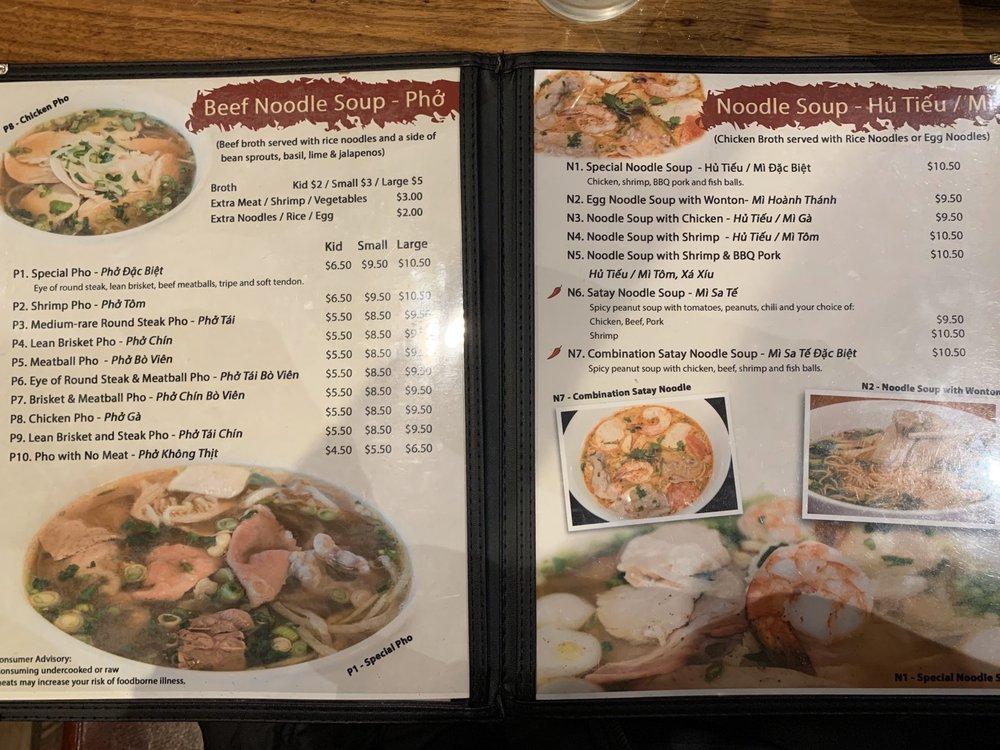 Menu at Pho Vi Van restaurant, Vancouver