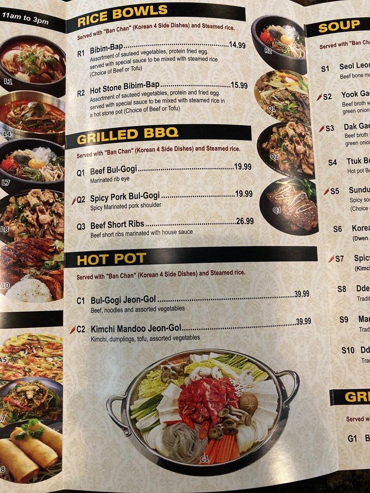 Menu at Pyung Chang Korean BBQ, Mount Vernon