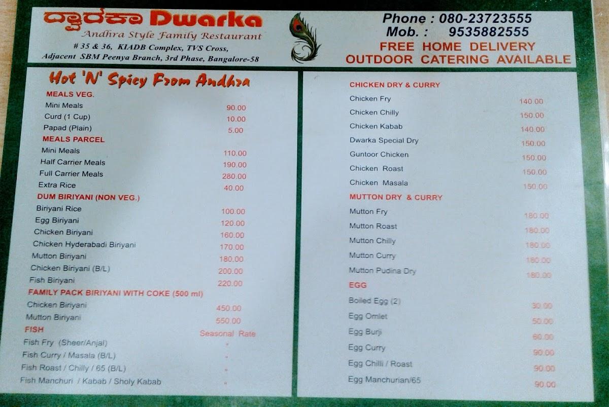 Menu at Dwarka Restaurant, Bengaluru, 21