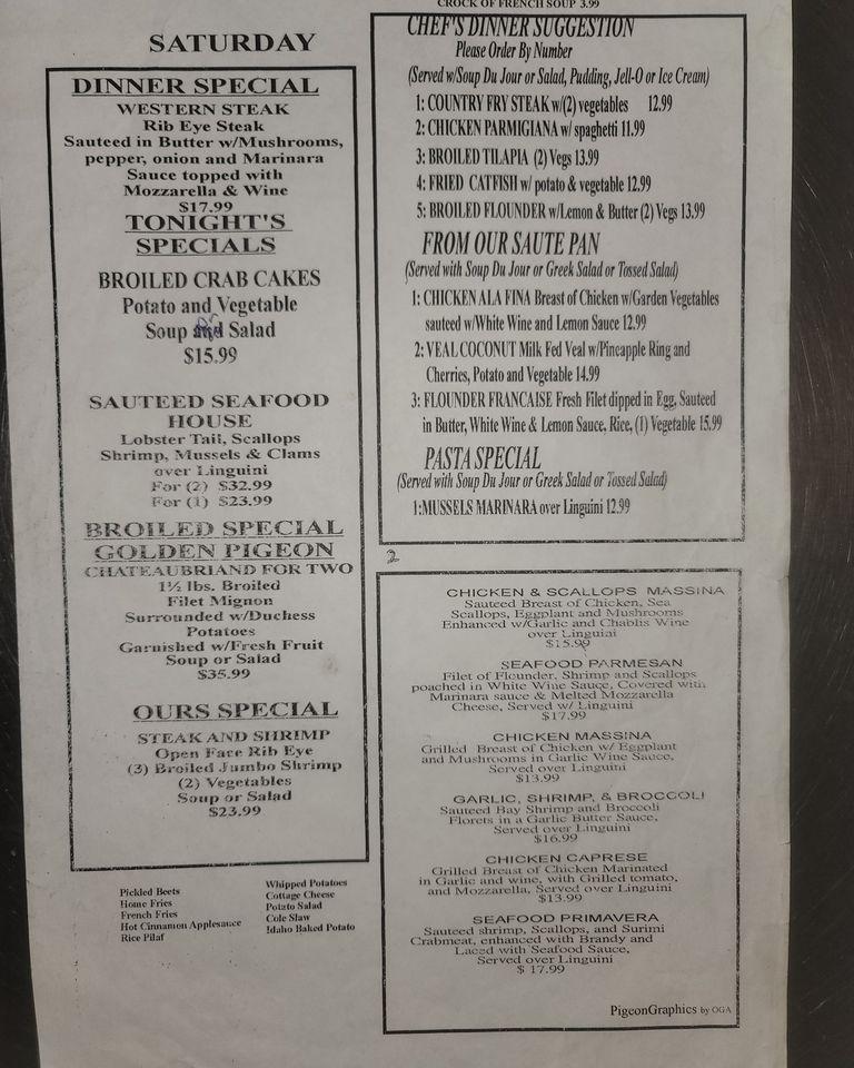 Menu at Golden Pigeon Diner Restaurant, Bridgeton