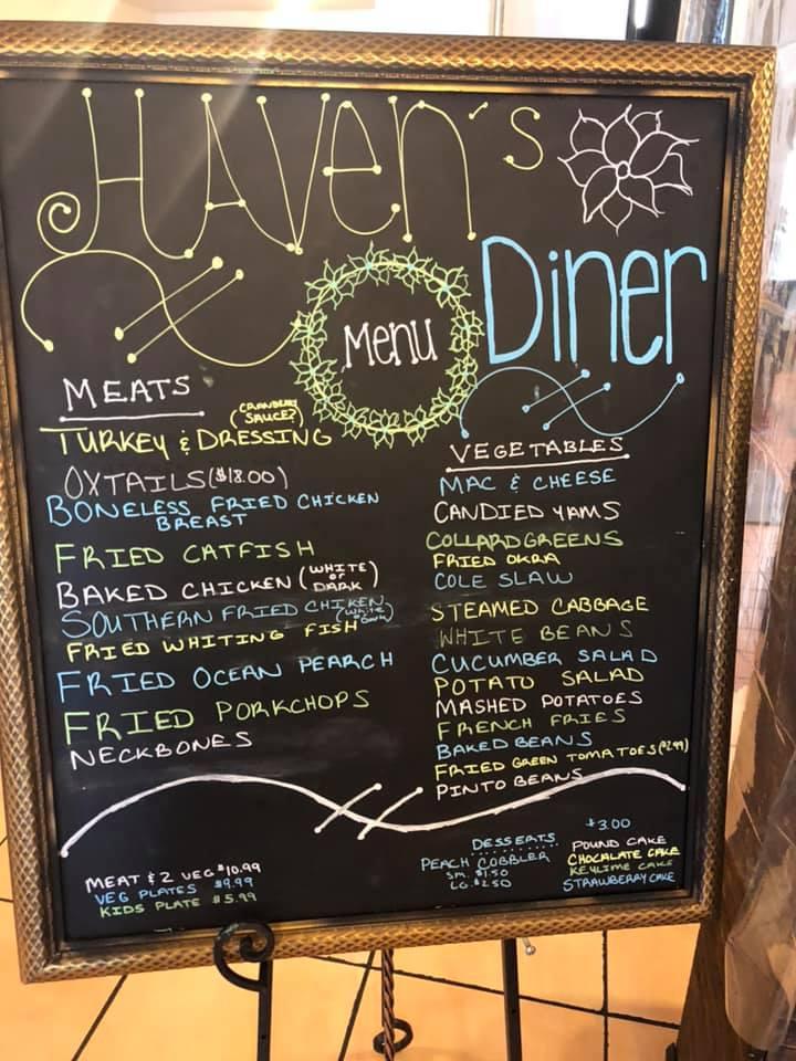 Menu at Havens Diner restaurant, Chattanooga