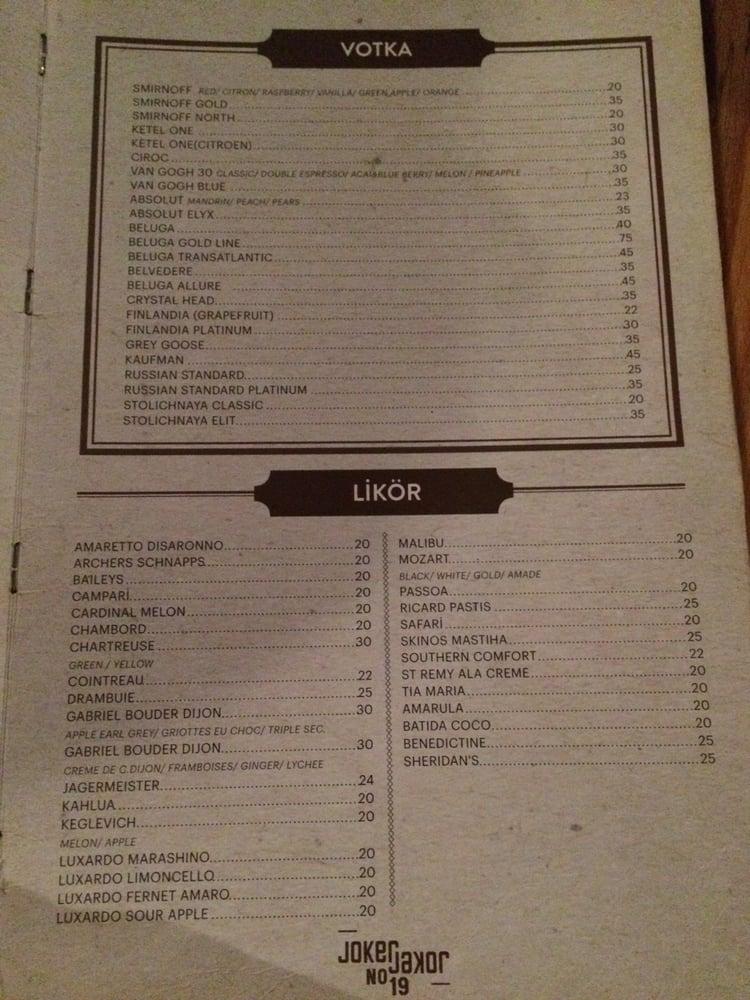 Menu at Joker No.19, Istanbul, Beşiktaş Cd. No:19