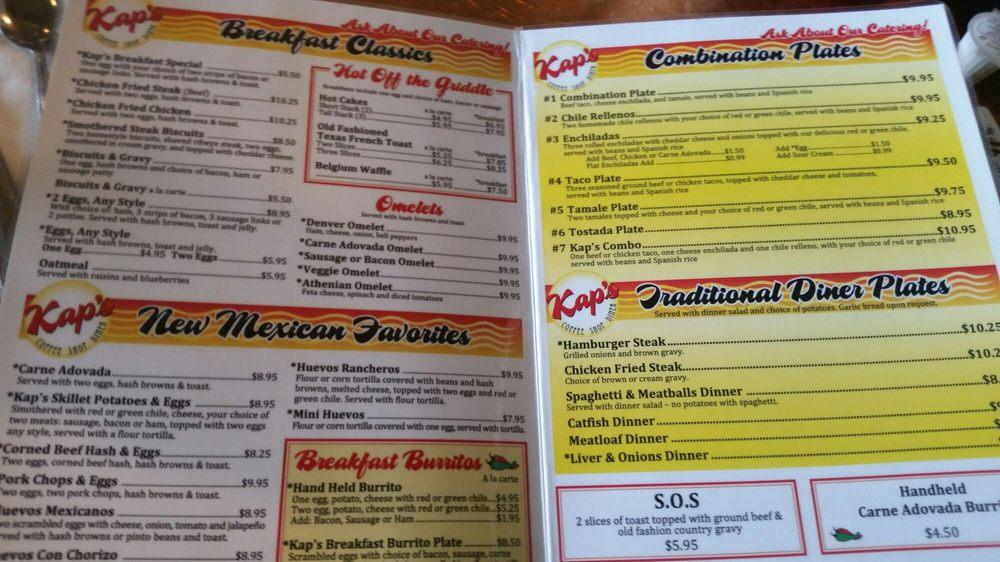Menu at Kap's Coffee Shop & Diner cafe, Albuquerque