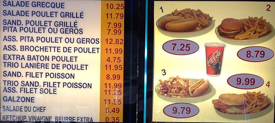 Menu at La Belle Mauricienne restaurant, Trois-Rivières