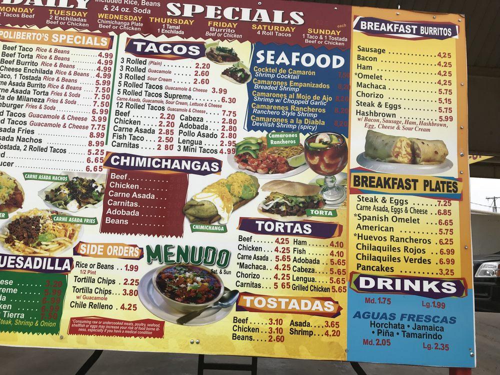 Menu at Polibertos restaurant, Lubbock