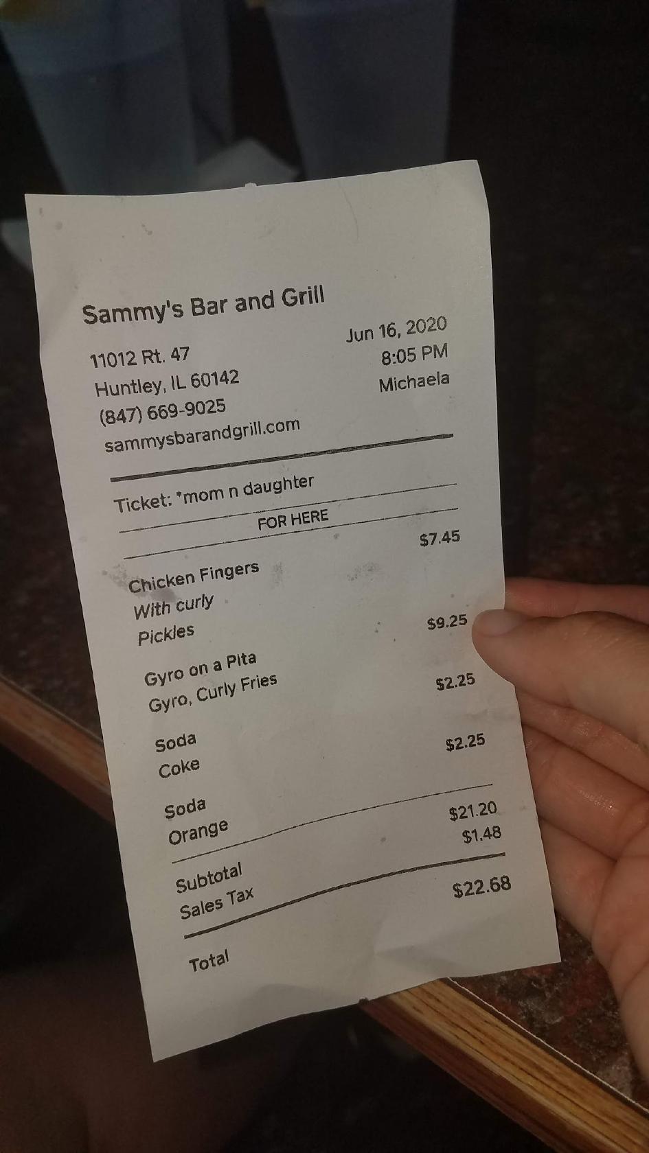 Menu at Sammy's Restaurant & Bar, Huntley