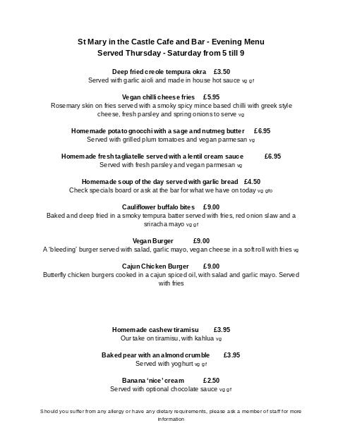 Menu at St Mary's Cafe & Bar, Hastings