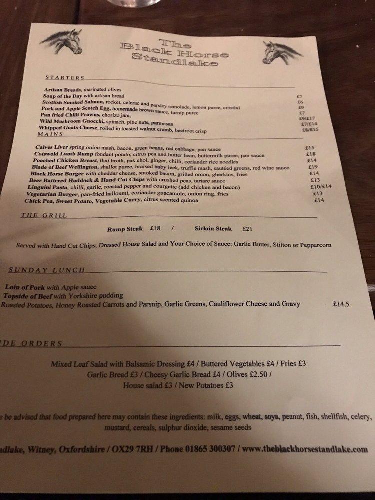 Menu at Black Horse pub & bar, Witney
